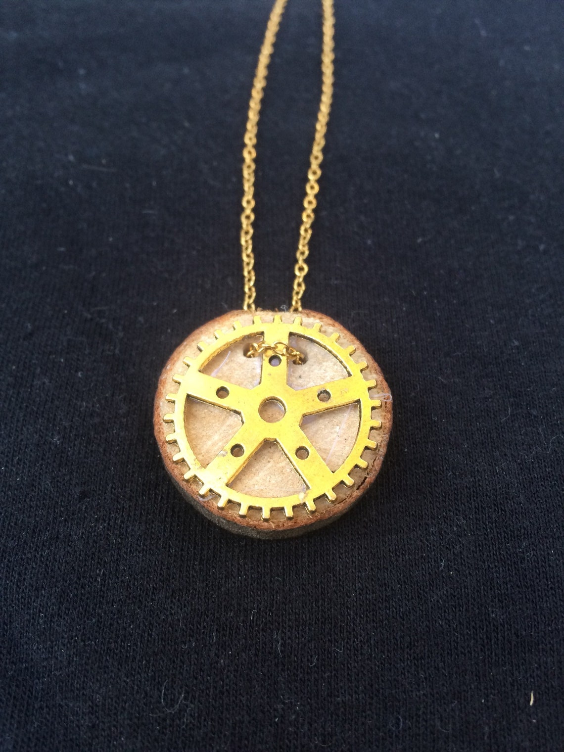 Original Steampunk Necklace, Unique Gold Cog Wheel Steampunk Style Gold ...