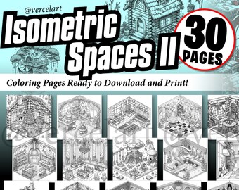 Isometric Coloring Pages Pt.3 More Rooms and Outdoor Spaces 30 ...