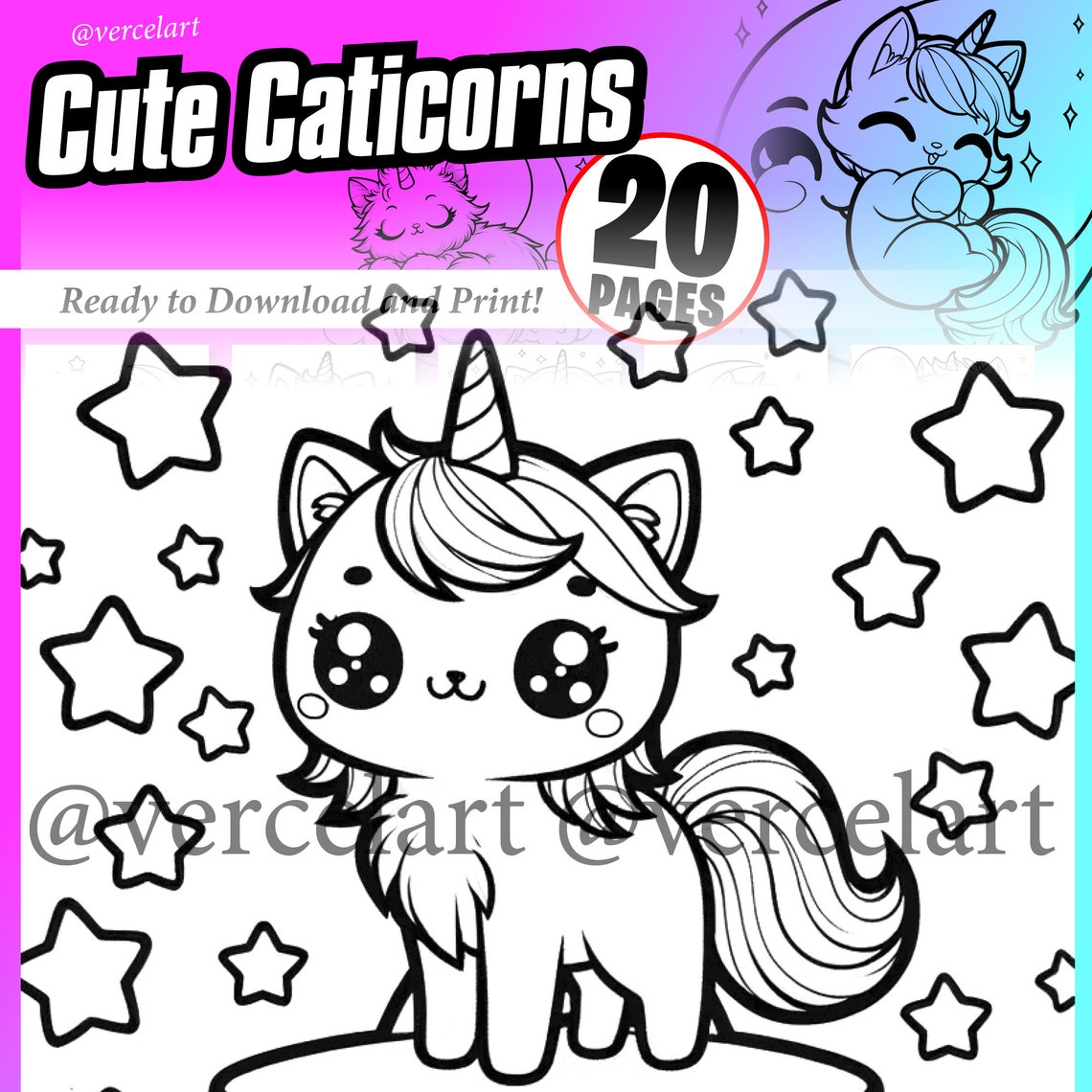 Caticorn Coloring Pages for Children and Adults. 20 PDF Pages Instant ...