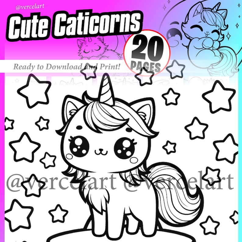 Caticorn Coloring Pages for Children and Adults. 20 PDF Pages Instant ...