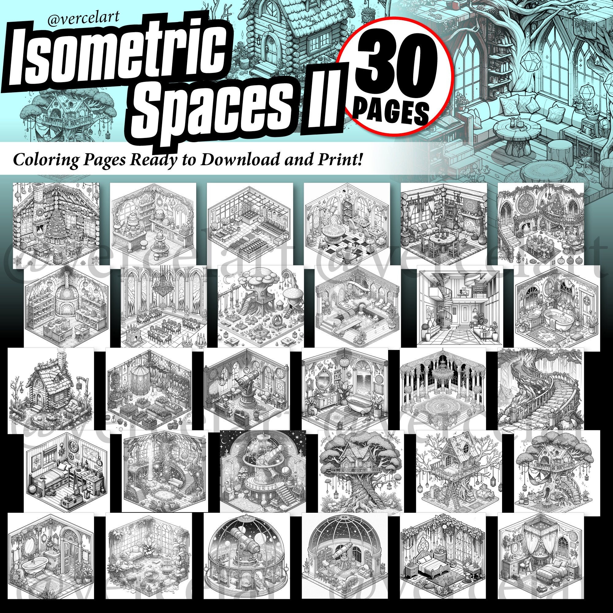 Isometric Coloring Pages Pt.2 - Rooms and Outdoor Spaces 30 ...