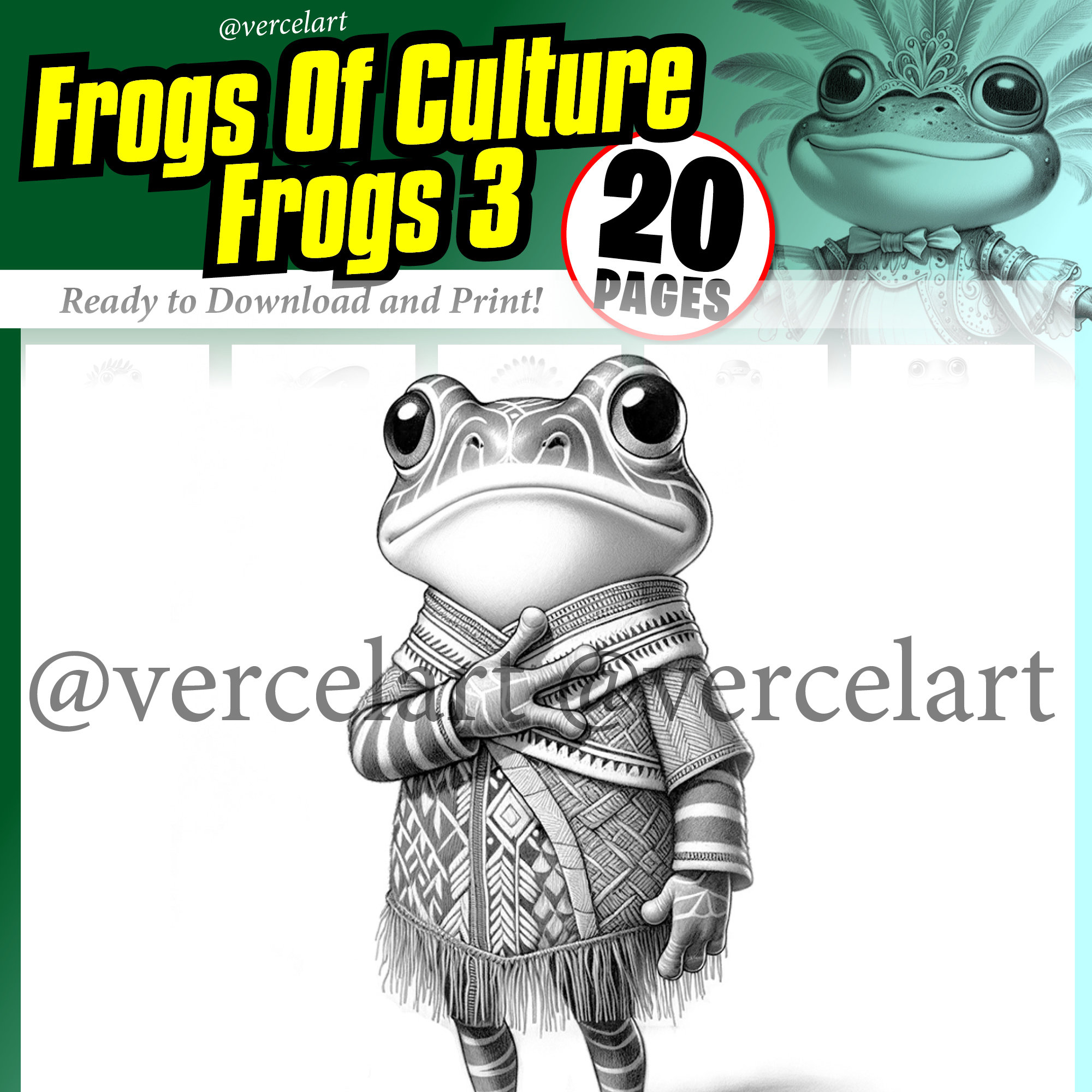 Frog Coloring Book Pages Pt.3 Cute Frogs of Culture for Adults. 20 PDF ...
