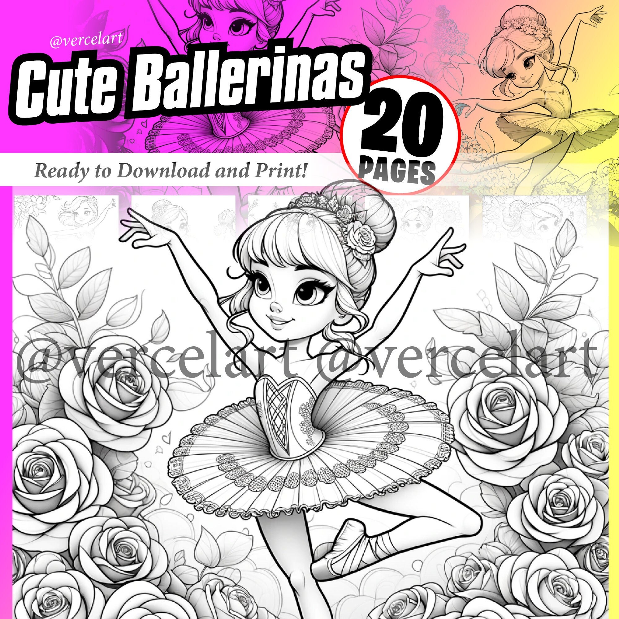 Ballerina Coloring Pages for Children and Adults. 20 PDF Pages Instant ...