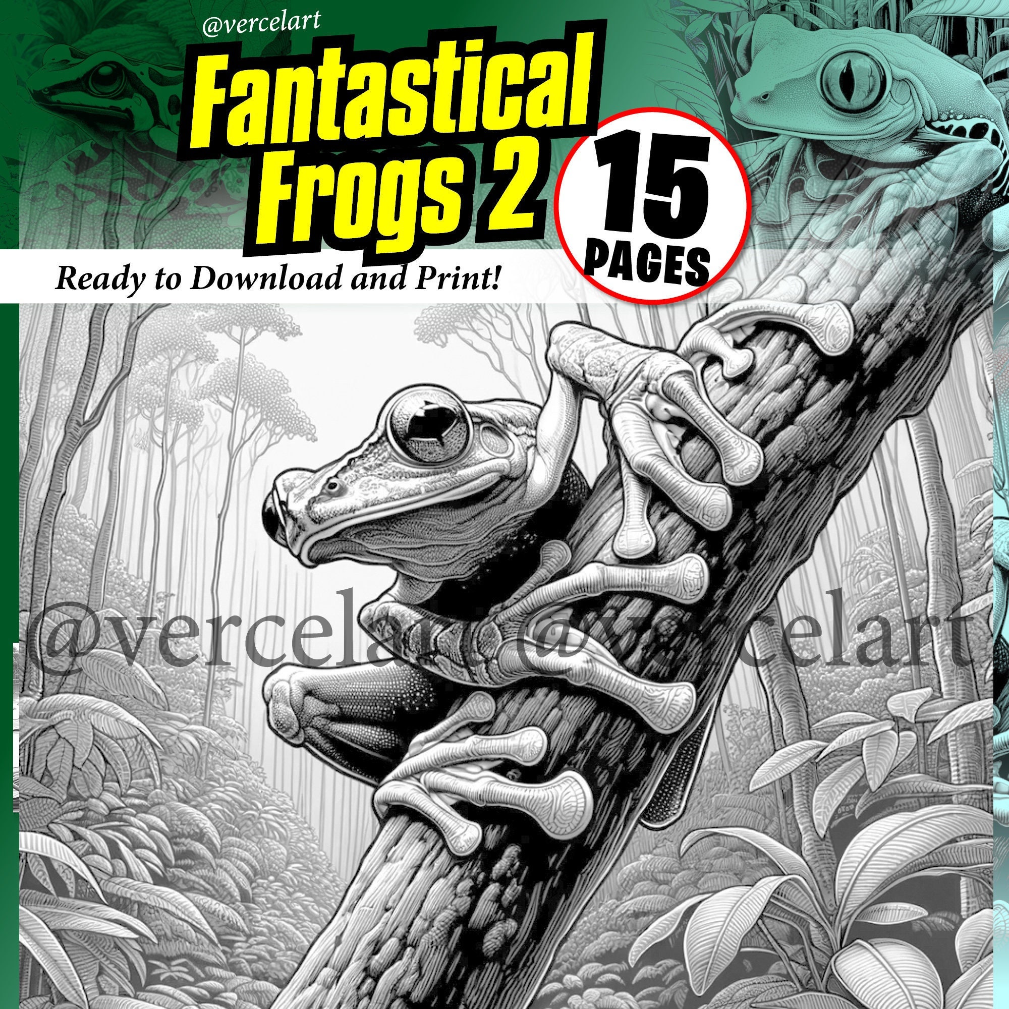 Frog Coloring Book Pages Pt.2 for Adults. 15 PDF Pages Instant Download ...