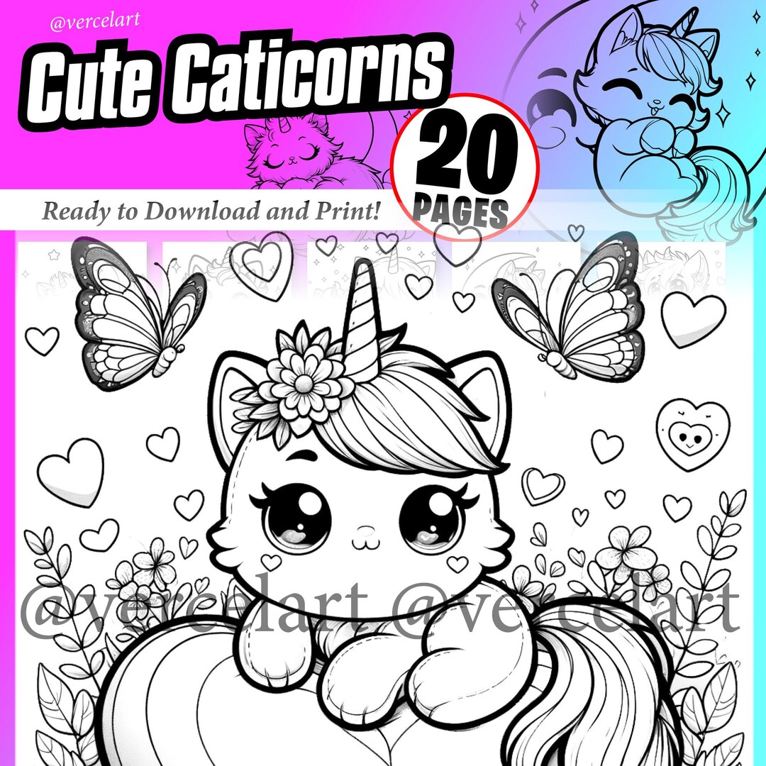 Caticorn Coloring Pages for Children and Adults. 20 PDF Pages Instant ...