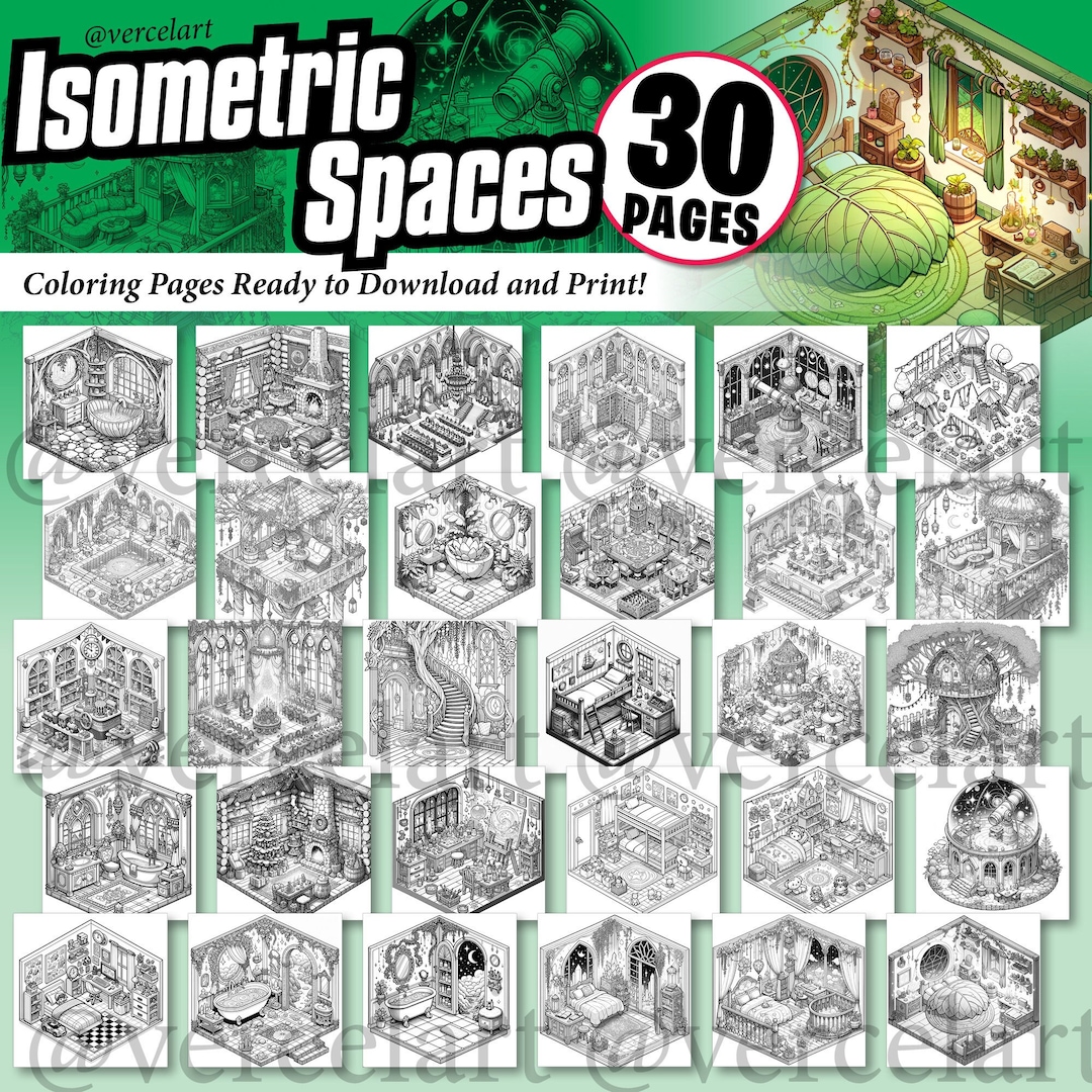 Isometric Coloring Pages Pt.1 - Rooms and Outdoor Places 30 ...