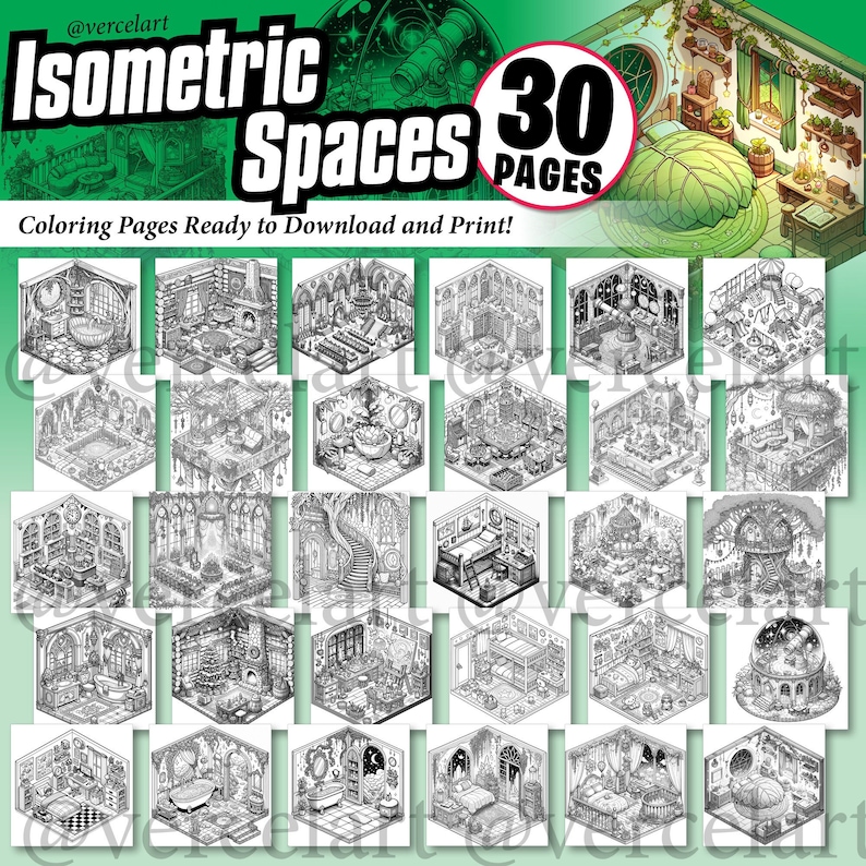 Isometric Coloring Pages Pt.1 - Rooms and Outdoor Places 30 ...