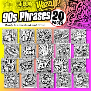 90s Coloring Pages of Totally Cool Phrases! for Adults. 20 PDF Pages ...