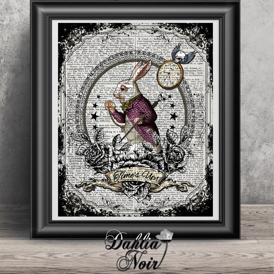 Art Print Alice in Wonderland, Gothic White Rabbit, Skull Print, Wall ...