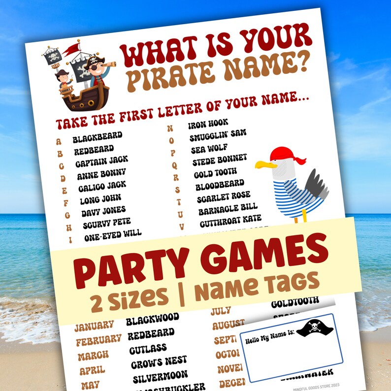 Pirate Name Game: Printable Birthday Party Activity (digital Download) - Etsy