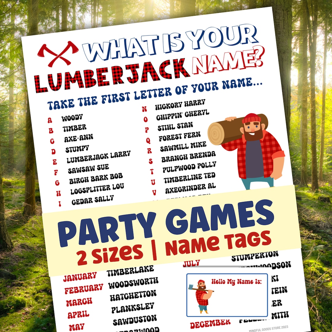 Lumberjack Name Game: Printable Party Activity (digital Download) - Etsy