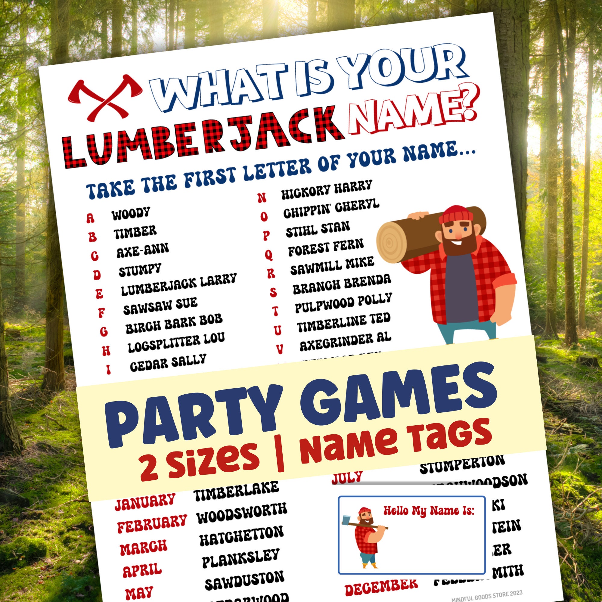 Lumberjack Name Game: Printable Party Activity (digital Download) - Etsy