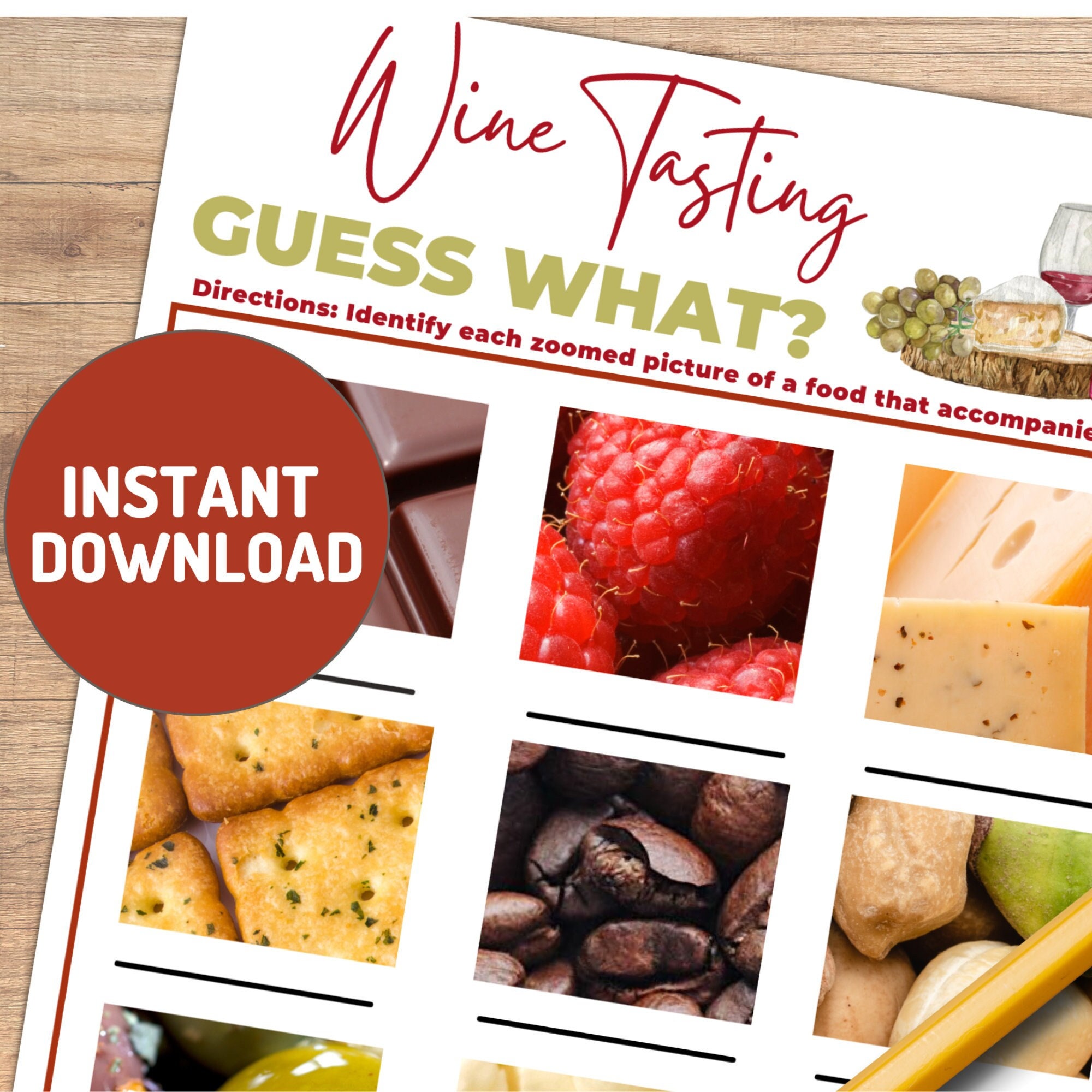 Wine Tasting Game: Guess What Food? Bridal Shower, Bachelorette ...