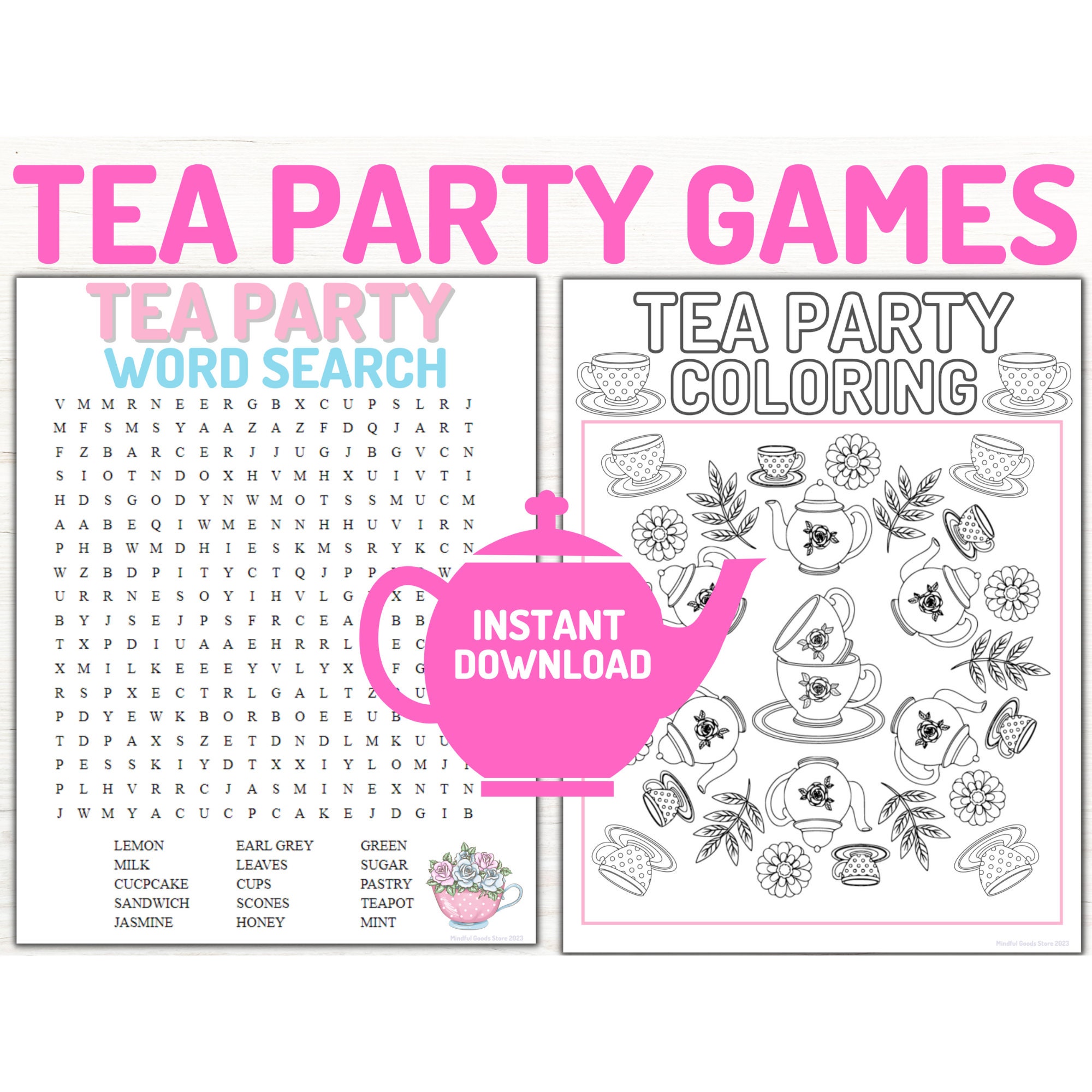 Tea Party Games: Word Search & Coloring Page (digital Download) - Etsy