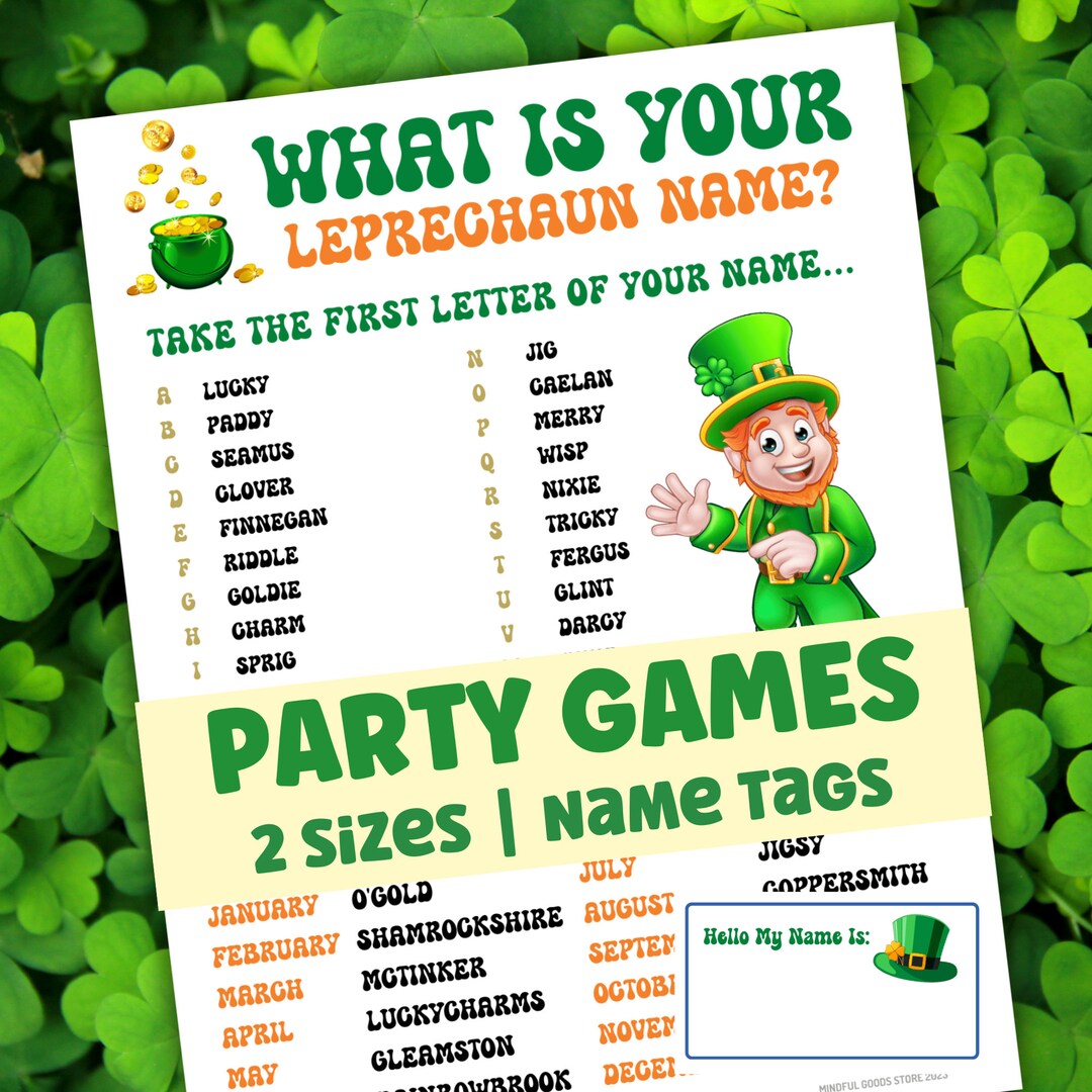 What is Your Leprechaun Name, Kids & Adults Birthday Party Game, Office ...