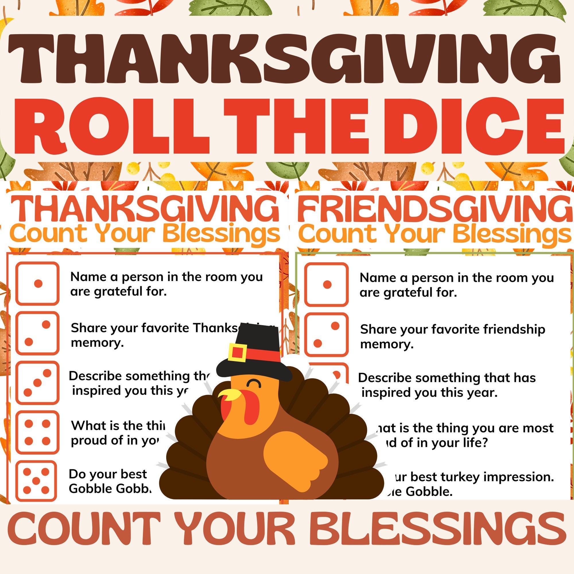Thanksgiving and Friendsgiving Roll the Dice Game Game Night Printable ...