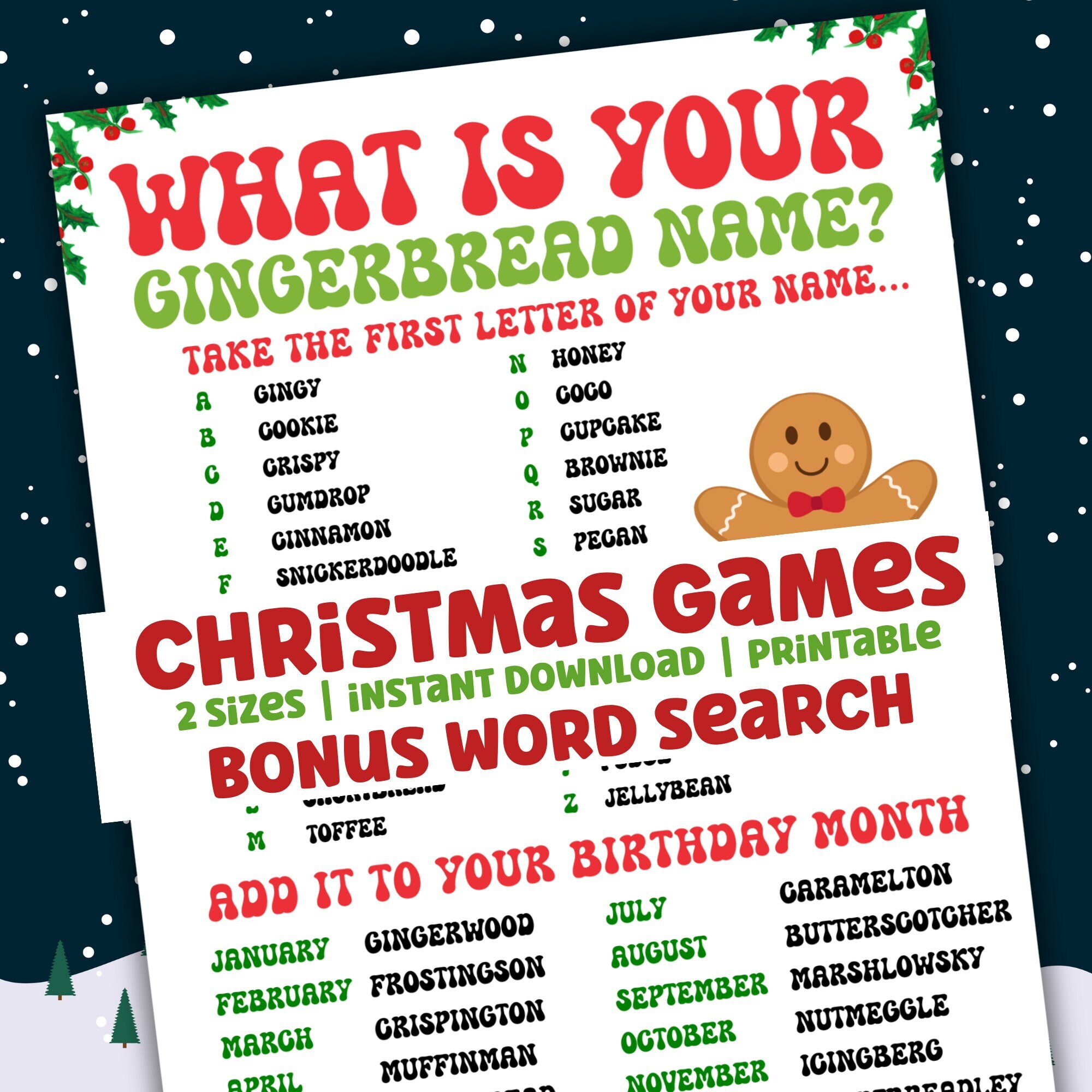 What is Your Gingerbread Name Kids & Adults Holiday Party - Etsy