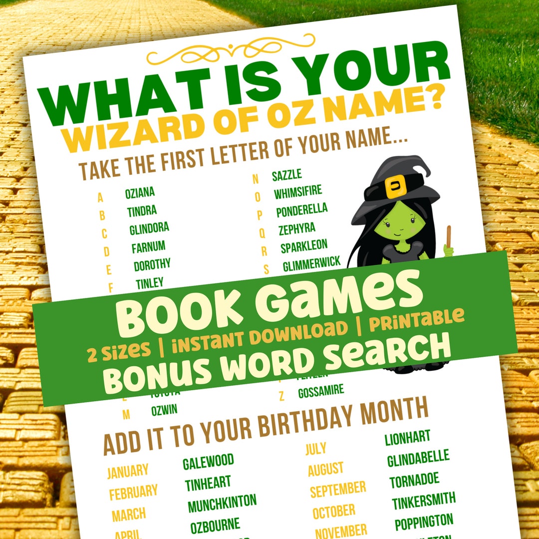 Wizard of Oz Name Generator Game: Printable Book Club Activity (instant ...