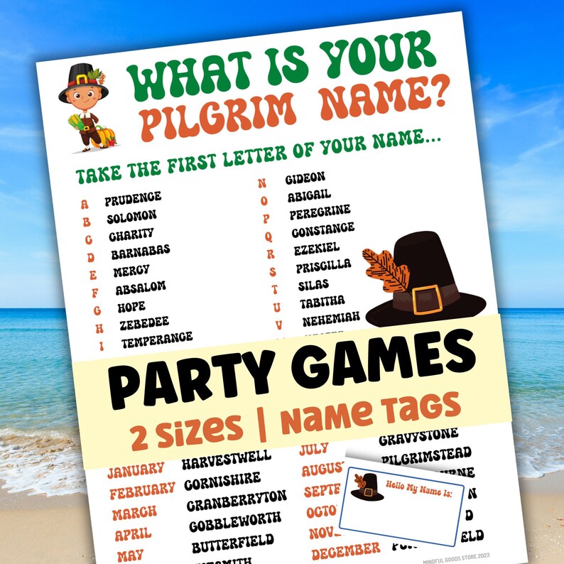 Pilgrim Name Thanksgiving Game: Kids & Adults Party (digital Download ...