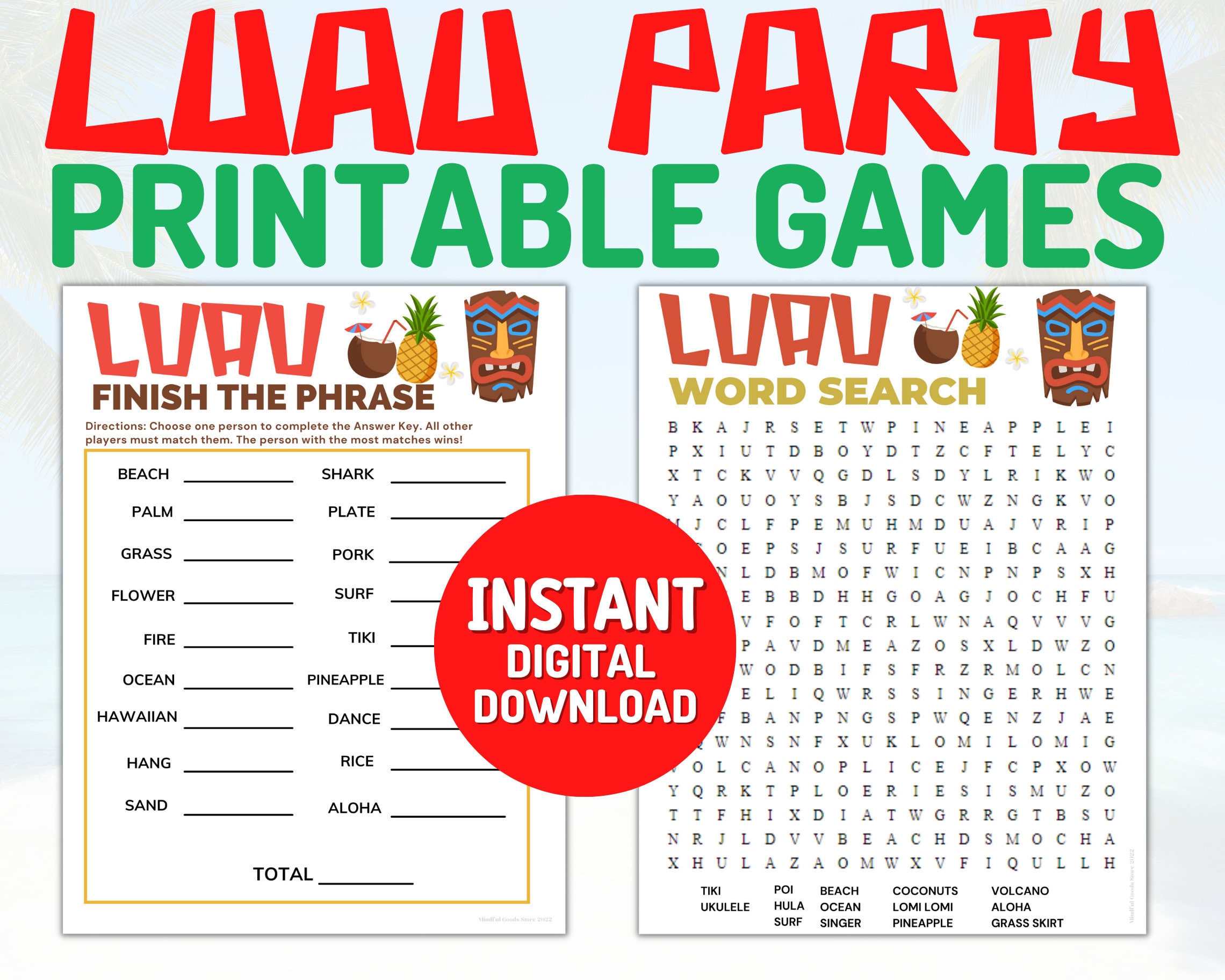Luau Party Game Bundle: Printable Family Games (instant Download) - Etsy