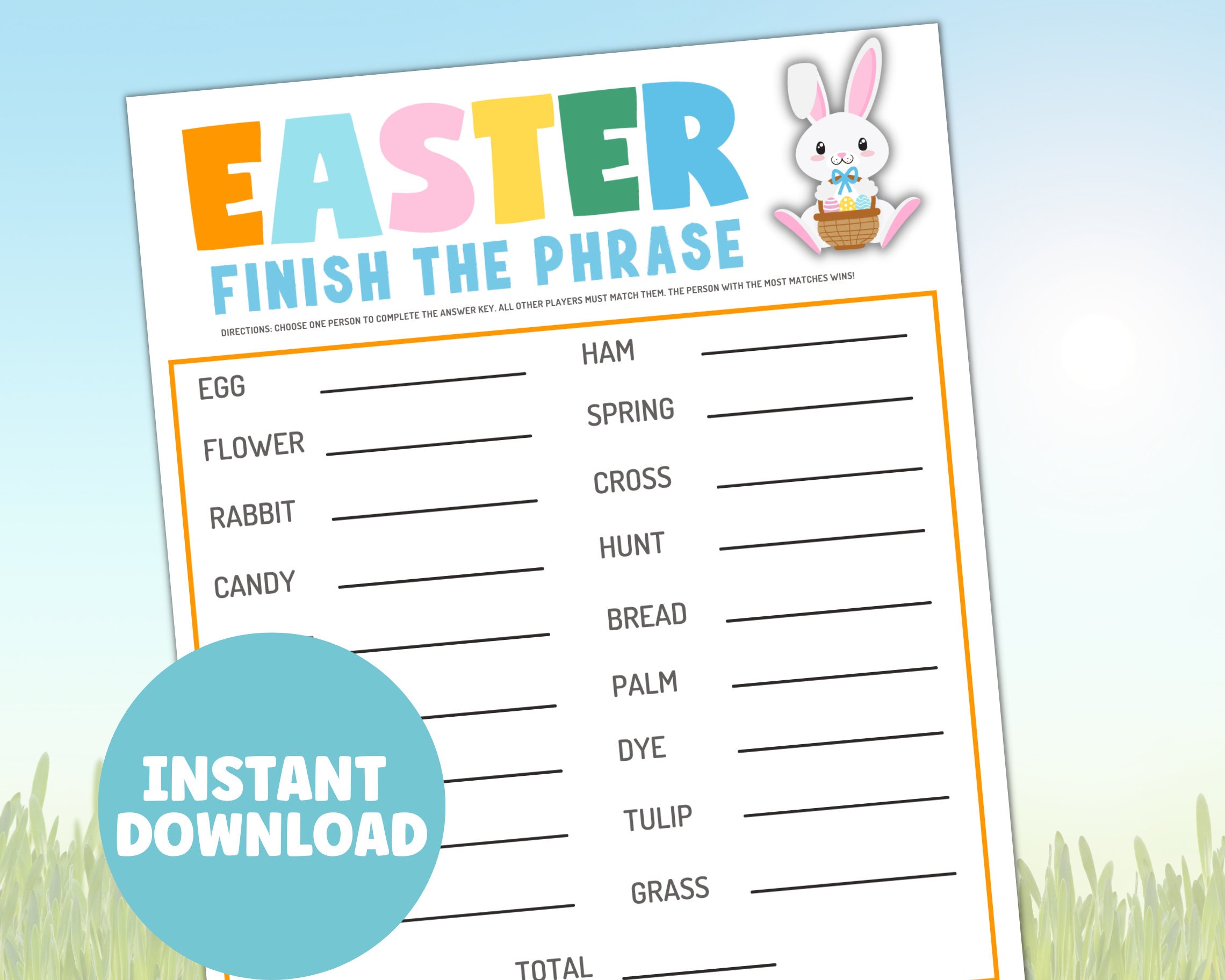 Easter Finish the Phrase Game: Printable Party Activity (instant ...