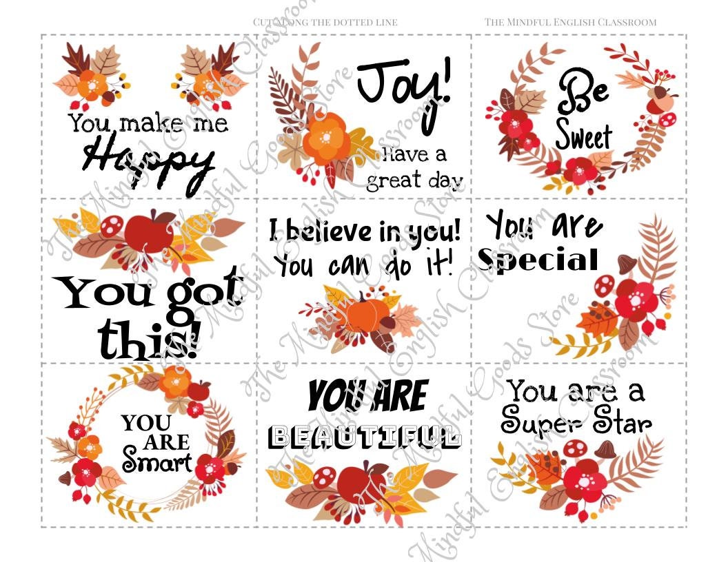 Fall Positive Affirmation Cards: Lunch Box Notes (digital Download) - Etsy