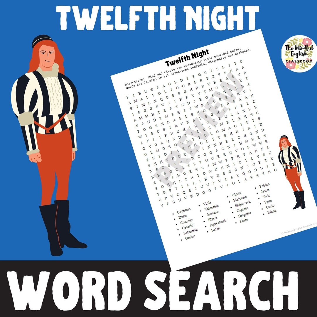 Shakespeare Twelfth Night Word Search Puzzle | Digital Download ...