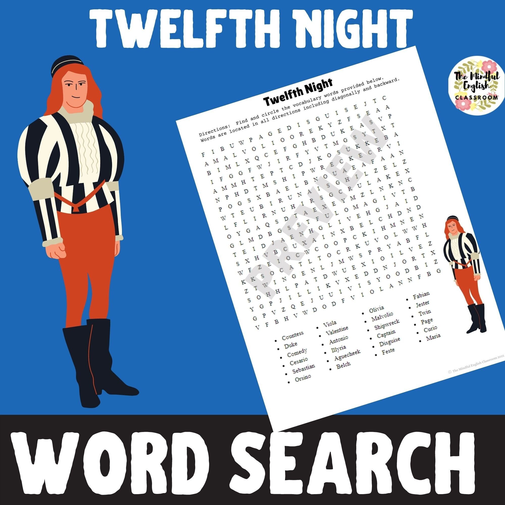 Shakespeare Twelfth Night Word Search Puzzle | Digital Download ...
