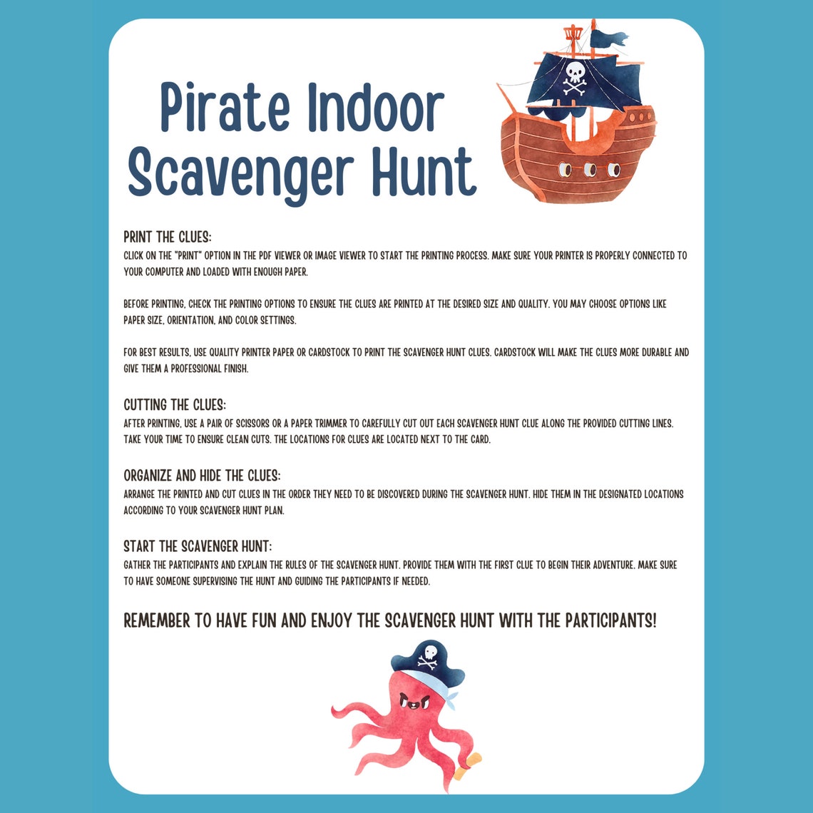 Pirate Treasure Hunt Scavenger Hunt Cards Indoor & Outdoor - Etsy