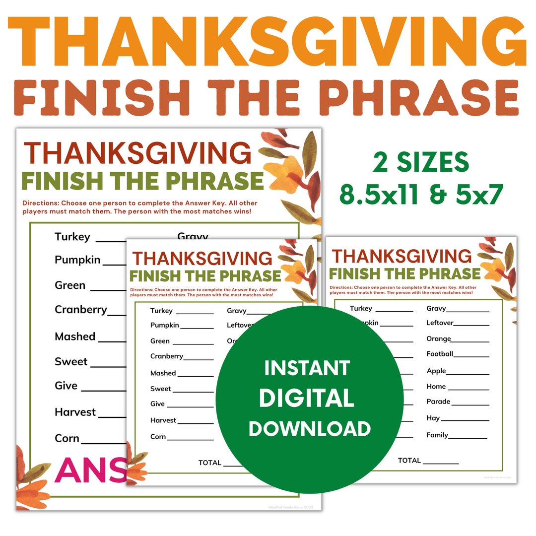 Thanksgiving or Friendsgiving | Finish the Phrase Game | Family Game ...