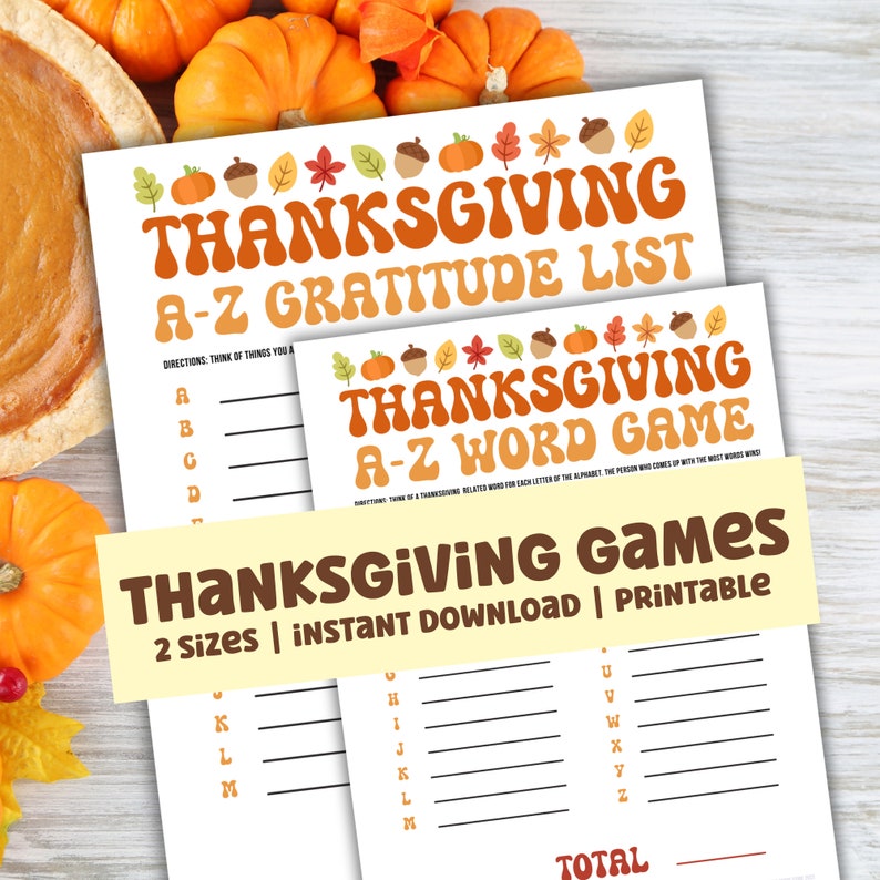 Thanksgiving Party Games, A-Z Gratitude and Word Games, Family Game ...