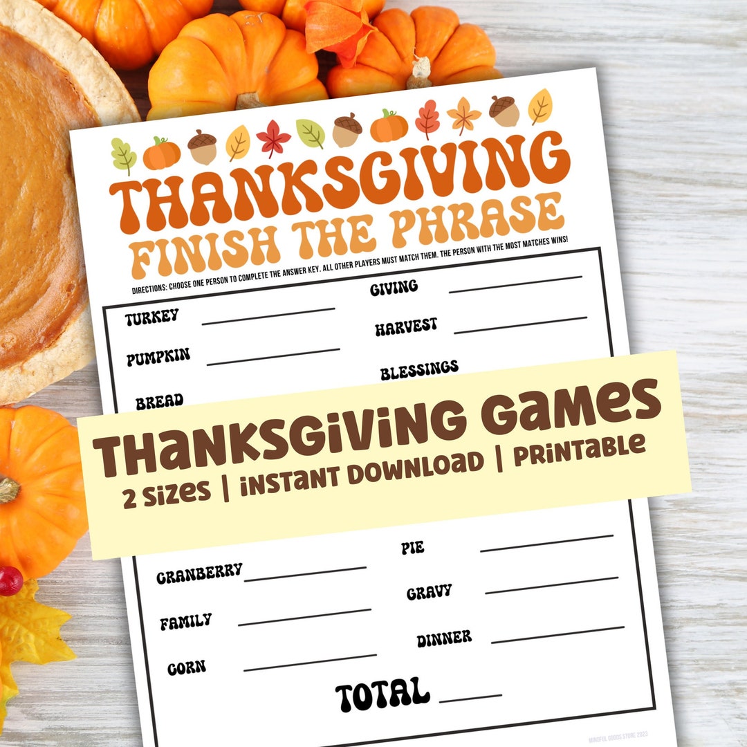 Thanksgiving Party Games, Finish the Phrase, Word Games, Family Game ...