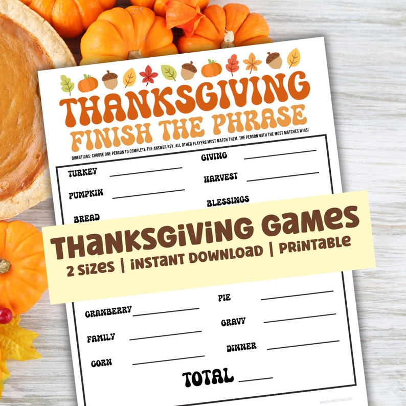 Thanksgiving Party Games, Finish the Phrase, Word Games, Family Game ...