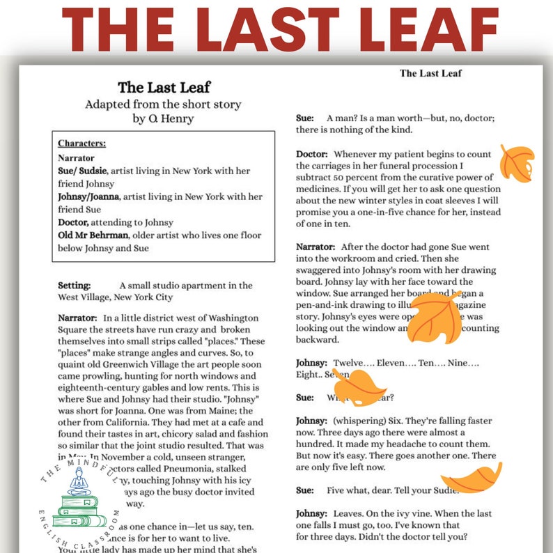 The Last Leaf Readers Theater Script, Grades 7-12 (digital Download) - Etsy