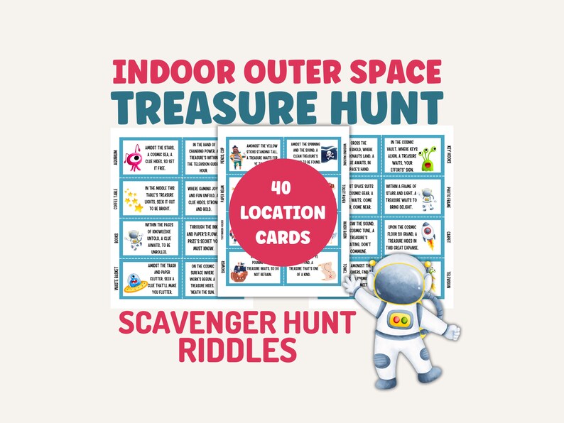 Outer Space Treasure Hunt: 40 Scavenger Hunt Cards (printable Download ...