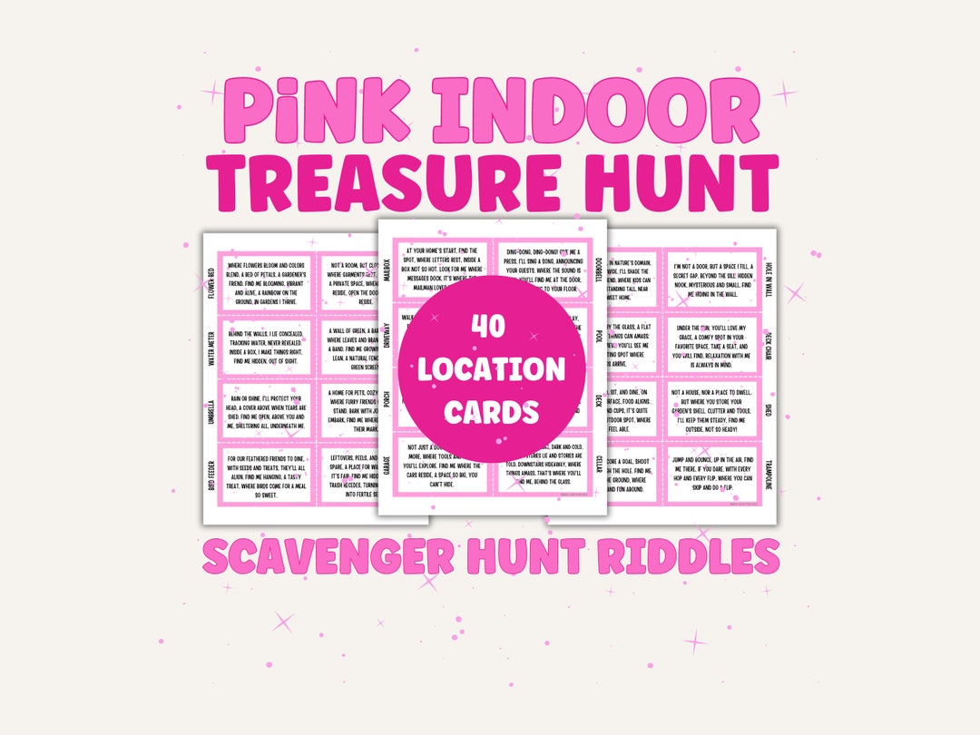 Pink Treasure Hunt, Scavenger Hunt Cards, Indoor, Shower, Birthday ...