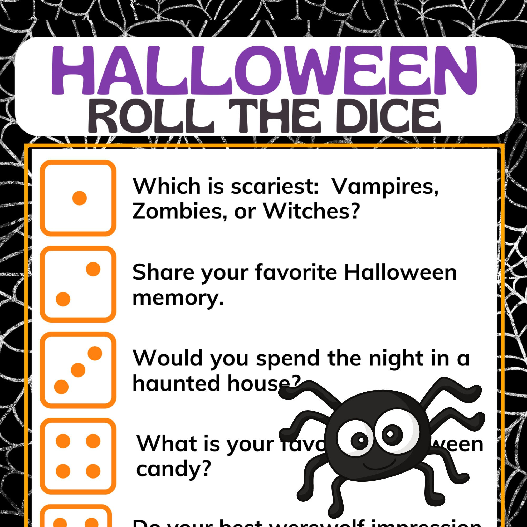Halloween Roll the Dice Game | Party Game | Family Game Night ...