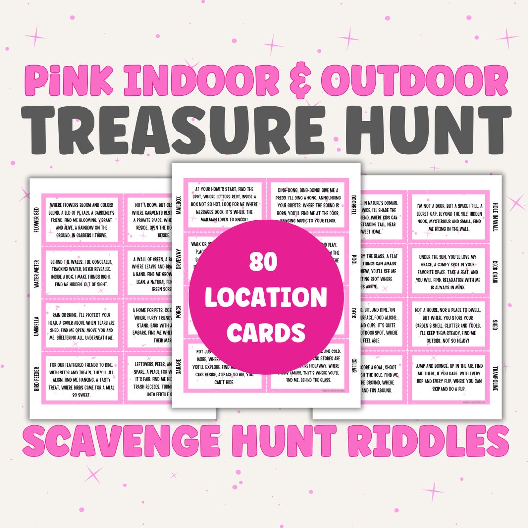 Pink Treasure Hunt, Scavenger Hunt Cards, Indoor, Outdoor, Baby Shower ...