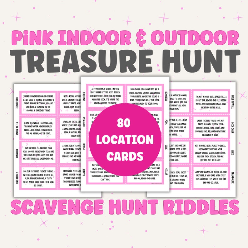 Pink Treasure Hunt, Scavenger Hunt Cards, Indoor, Outdoor, Baby Shower ...