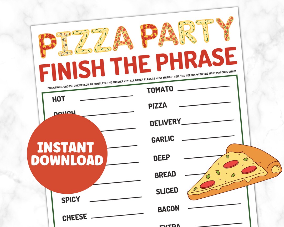 Pizza Party Game Bundle, Finish the Phrase, Printable Party Games ...