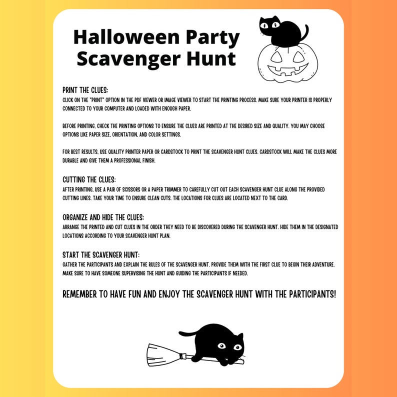Halloween Cat Treasure Hunt: Indoor Scavenger Hunt Cards (instant ...