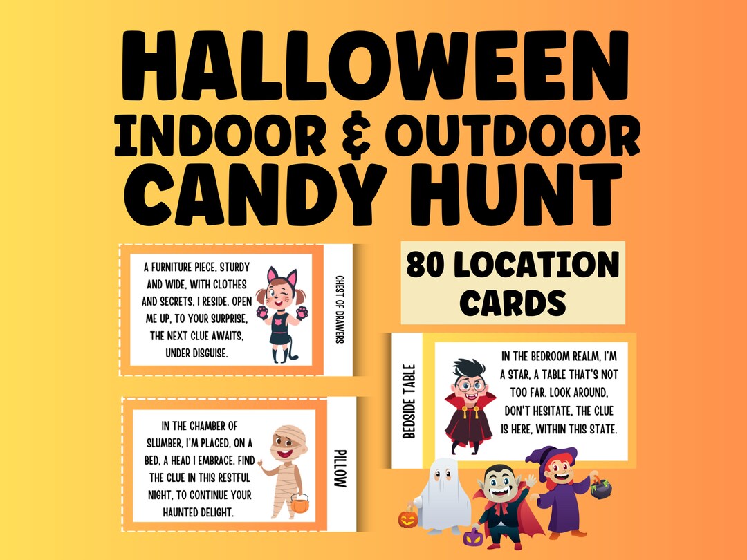 Halloween Candy Hunt, Scavenger Hunt Cards, Indoor & Outdoor Bundle ...