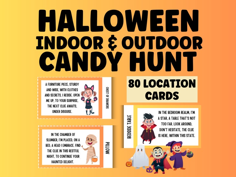 Halloween Candy Hunt, Scavenger Hunt Cards, Indoor & Outdoor Bundle ...