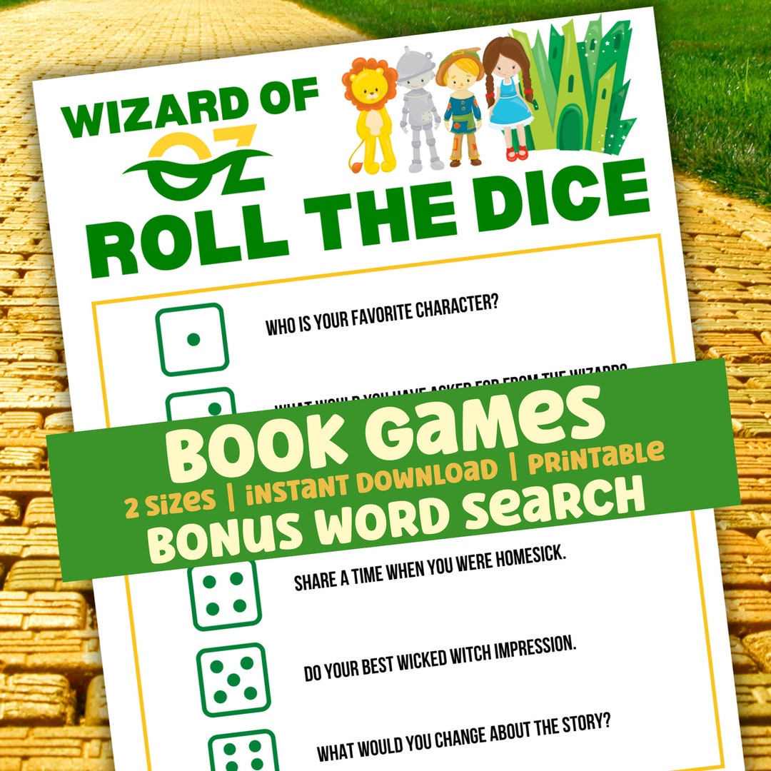 Wizard of Oz, Roll the Dice Game, Bookish Printable Party Games ...
