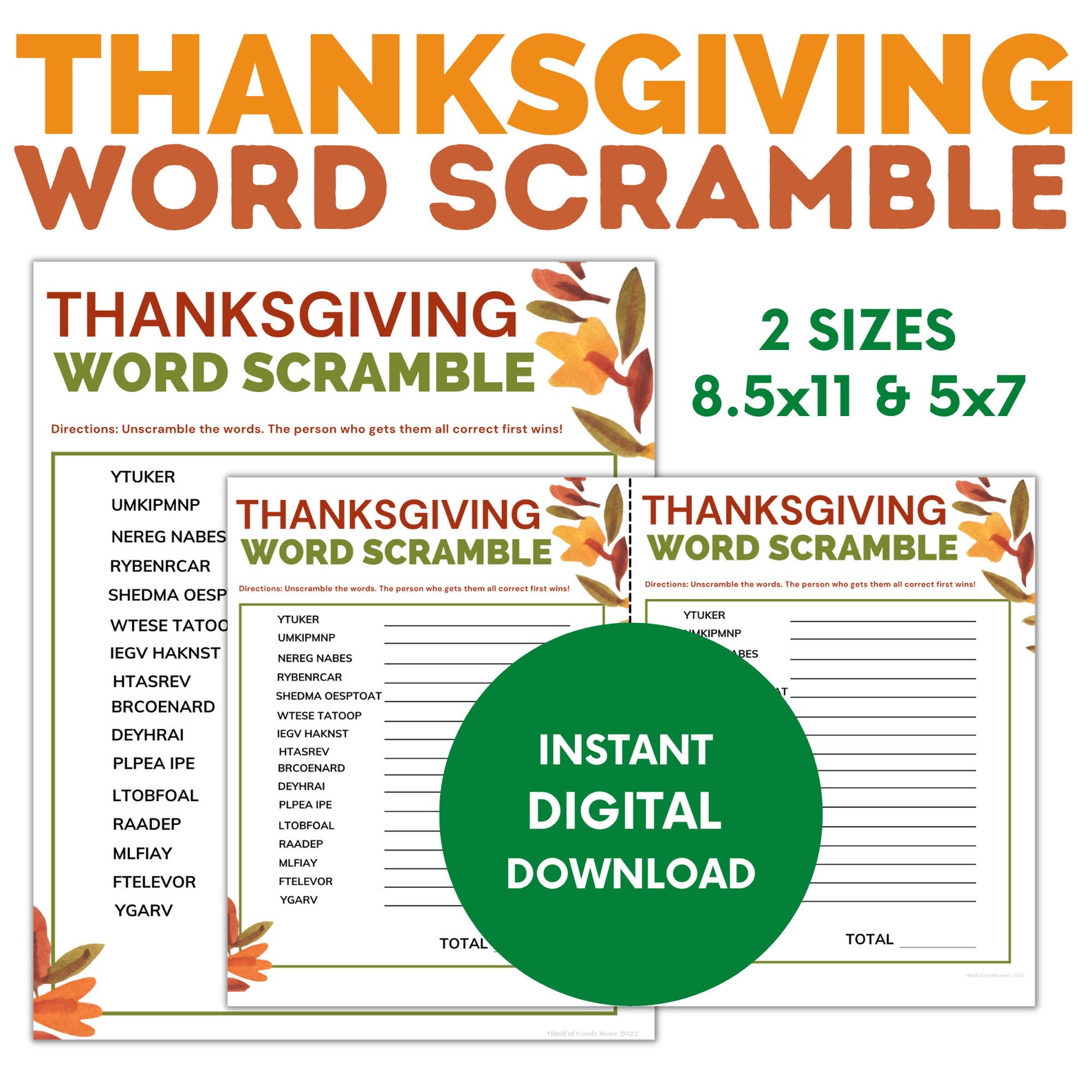 Thanksgiving or Friendsgiving | Word Scramble Puzzle | Family Game ...