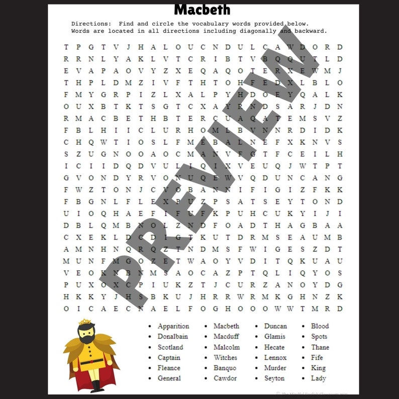 Shakespeare Macbeth Word Search Puzzle Digital Download Printable - Etsy