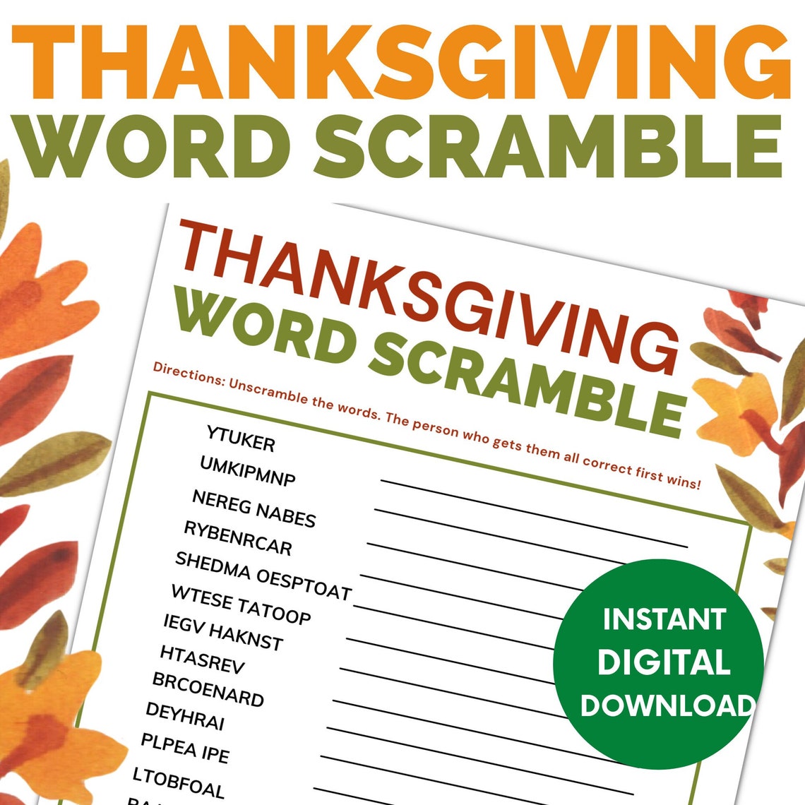 Thanksgiving or Friendsgiving | Word Scramble Puzzle | Family Game ...