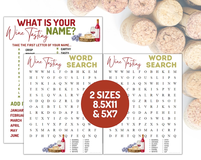 Wine Tasting Party, Printable Games, Word Search, Wine Name, Instant ...