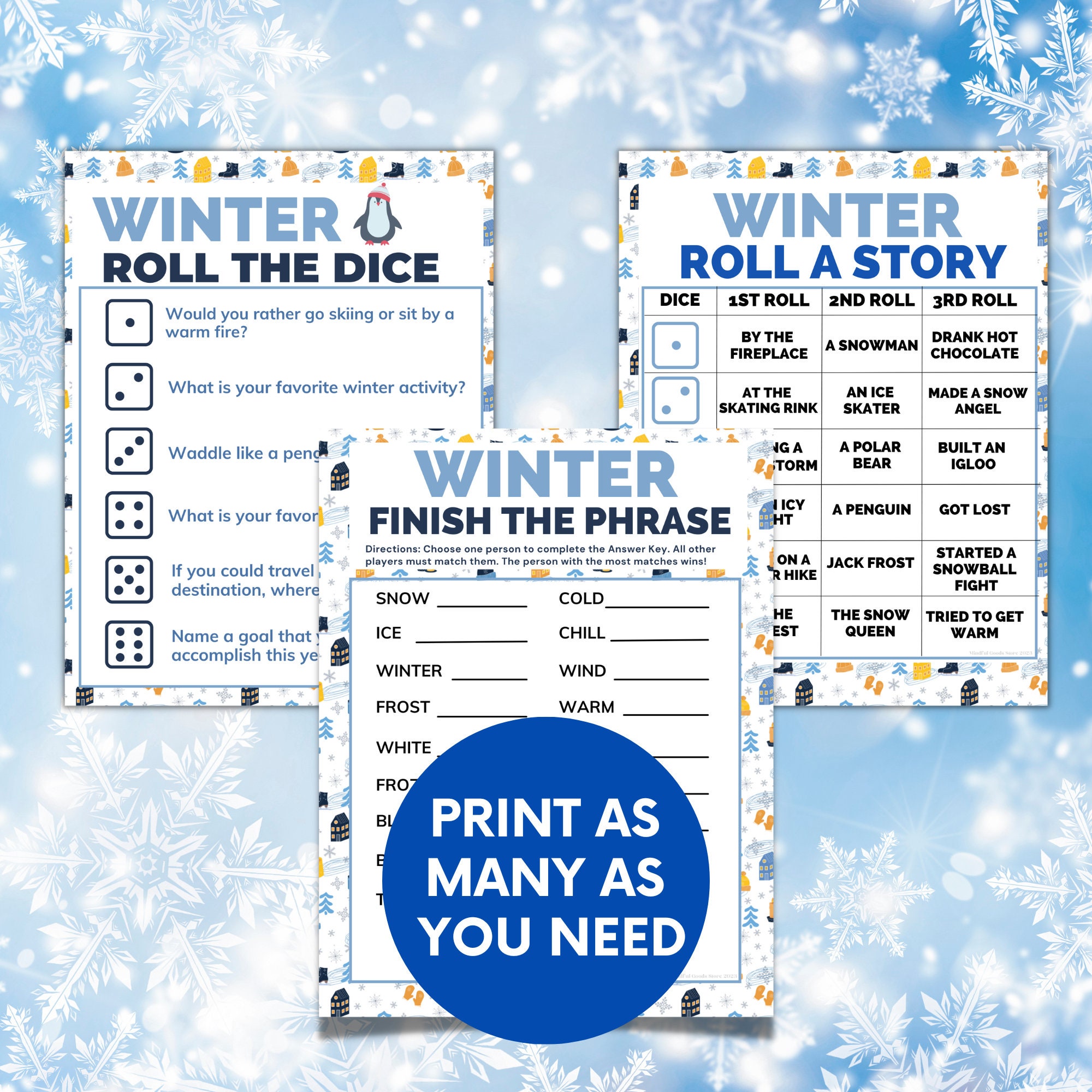 Winter Games and Activities for Kids and Adults, Printable Party Games ...