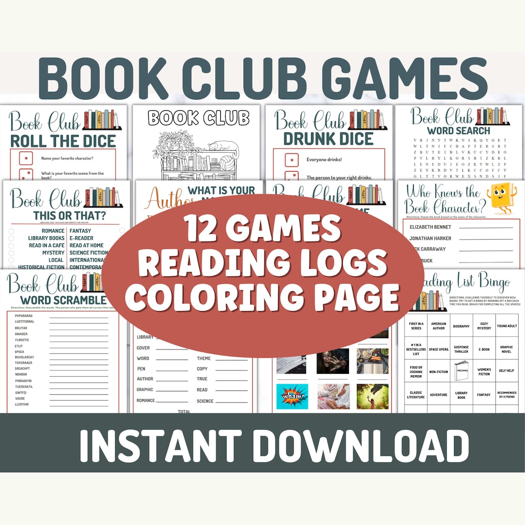 Book Club Game Bundle: Reading Logs, Bingo, Word Search (instant ...
